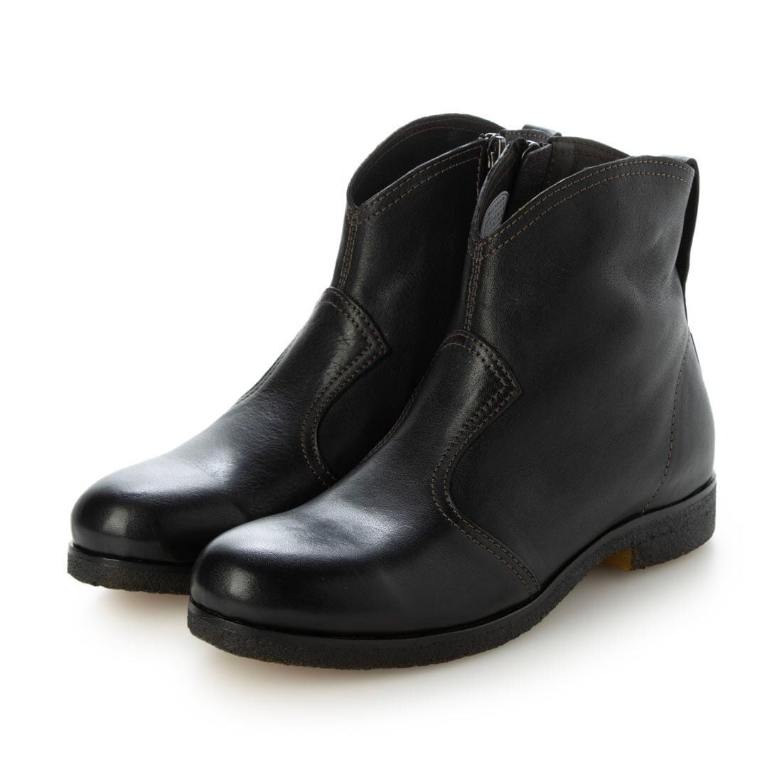 24秋冬新作フラット本革オブリークプラット製法ベロクロショートブーツ