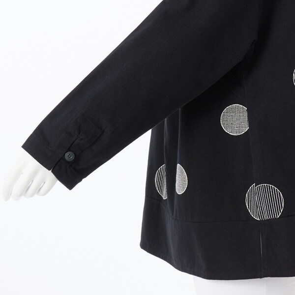 コットンツイル起毛ブラウス〈ドット刺繍〉【グリーンノート】【大きい