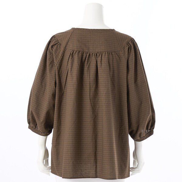 リネンチェックブラウス 【グリーンノート】【大きいサイズ