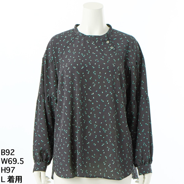 グリーンノート（gree*n[nout]）/コーデュロイフラワープリントブラウス【グリーンノート】【大きいサイズ】【レディース】【L・LL号】 コーデュロイフラワープリントブラウス【グリーンノート】【大きい