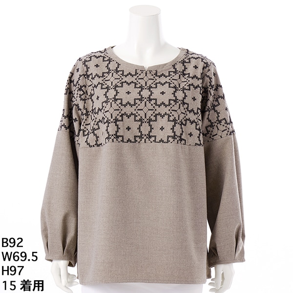 コーデュロイフラワープリントブラウス【グリーンノート】【大きい