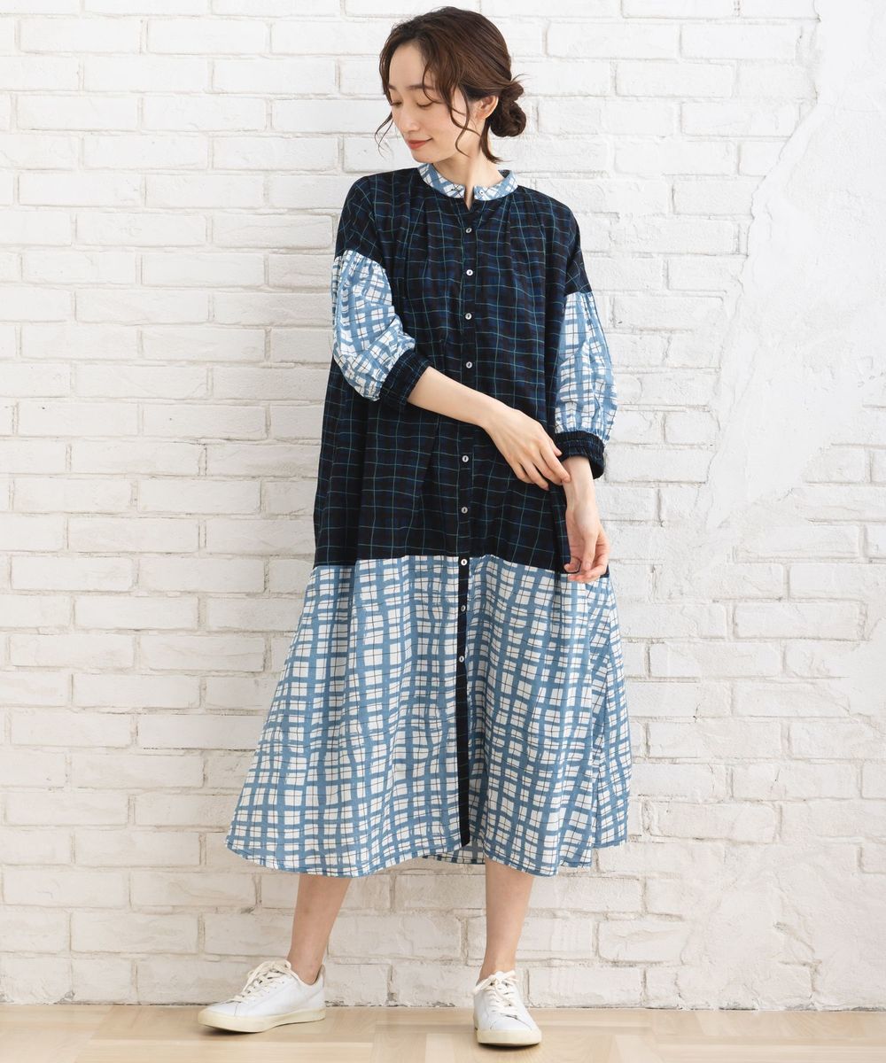 大きいサイズ】 9号・15号(M・3L) ストライプ＆チェック前開きタック