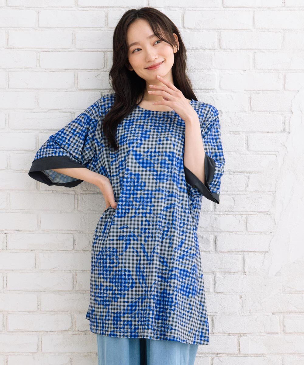 大きいサイズ】 9号・15号 INDESIGN バイカラーギャザーチュニック