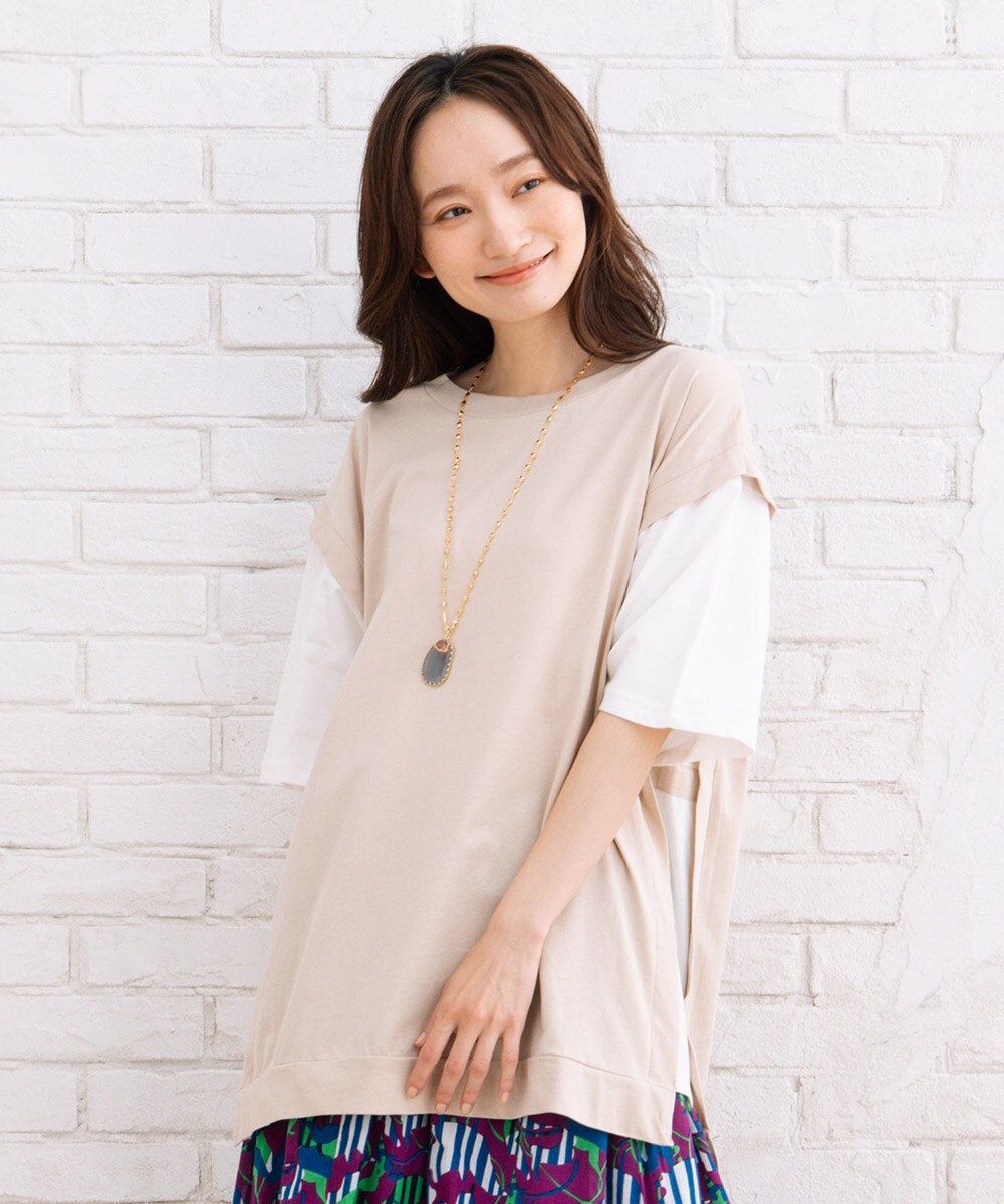 大きいサイズ】 21号(6L～) FONTLAB キーネックボーダーカットソー