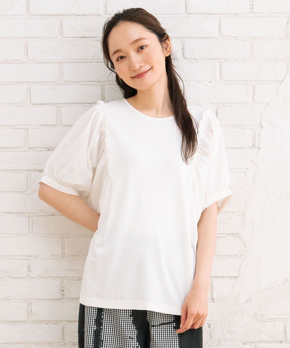 21号(6L～) FONTLAB 【COOL】布帛コンビボリュームギャザースリーブ