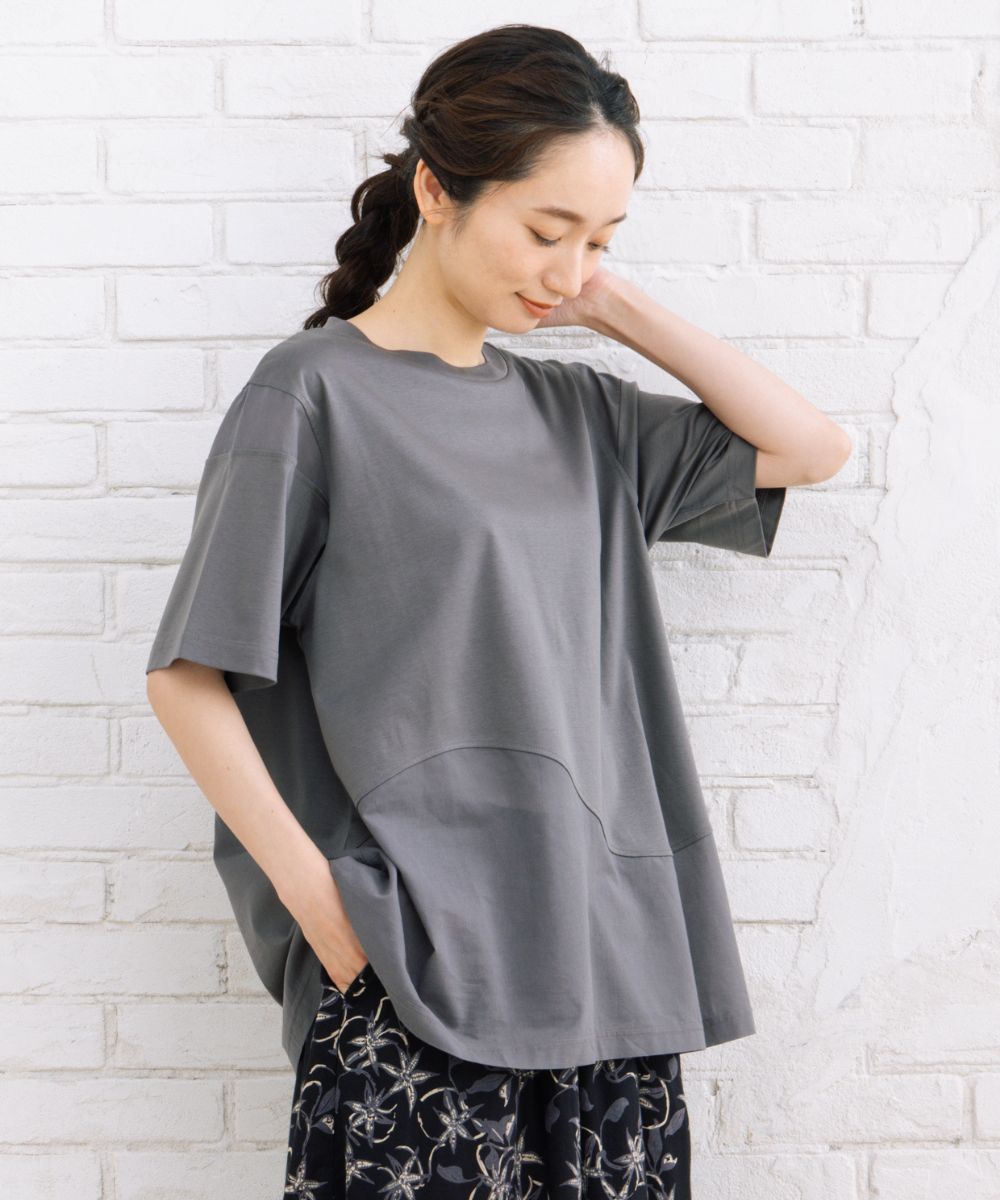 21号(6L～) FONTLAB 布帛イレヘムコンビシルク混カットソー | サブ