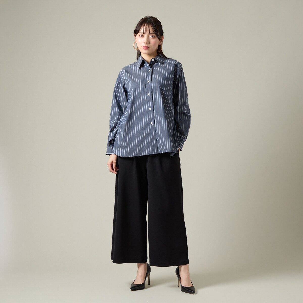 ストレッチ】アクアジョーゼット ウエストリブワイドパンツ | ラ