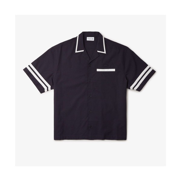 配色ライン オーバーサイズ バックプリントオープンカラーシャツ