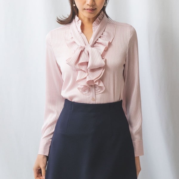 コットンシャンブレースタンドカラー長袖ブラウス | ナラカミーチェ