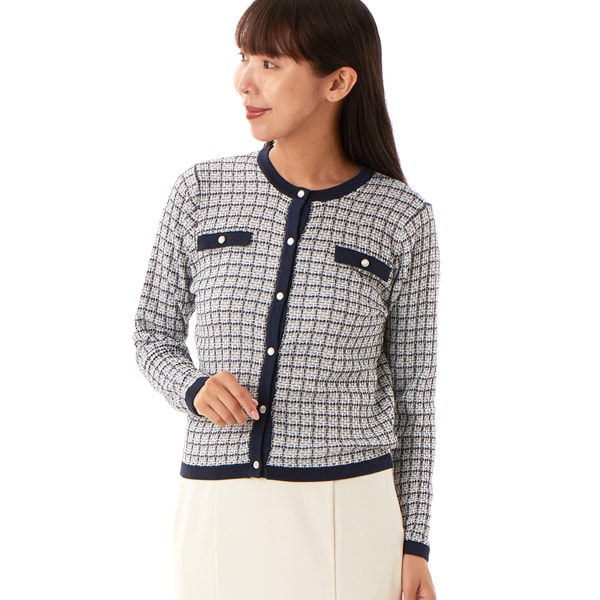 サマーニット】配色ツィード調丸首カーディガン | カールパークレーン