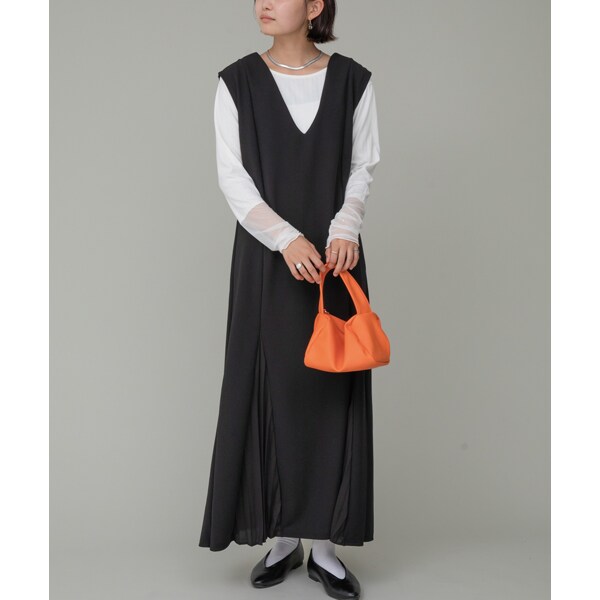 洗える][M/L/LL/3L/4L]プリーツ切替ワンピース | ラビアンジェ