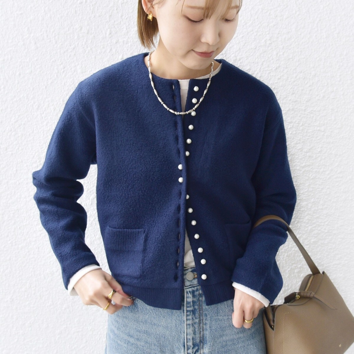 SHIPS Primary Navy Label:SUVIN クルーネック カーディガン