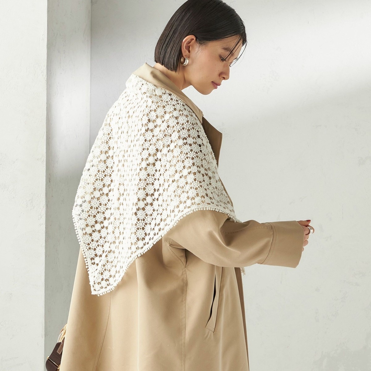 Made in France ワンポイントロゴ刺繍 ウール リブマフラー / ウール