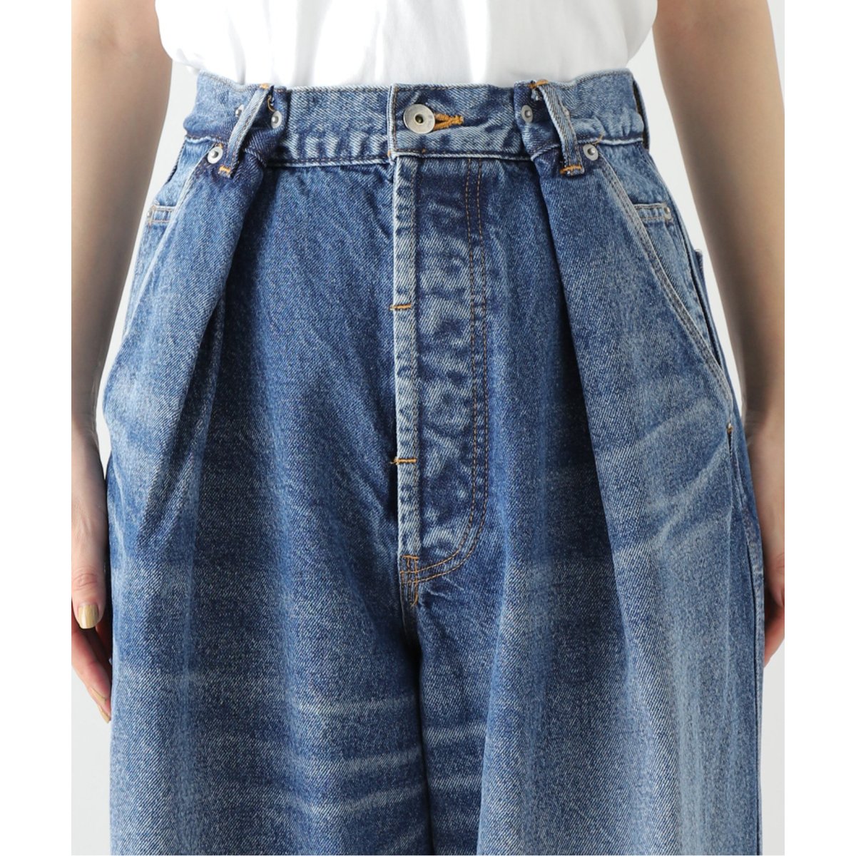 INSCRIRE /アンスクリア】Denim Tuck Wide Pants:デニムパンツ INSCRIRE /アンスクリア】Denim Tuck Wide Pants:デニムパンツ