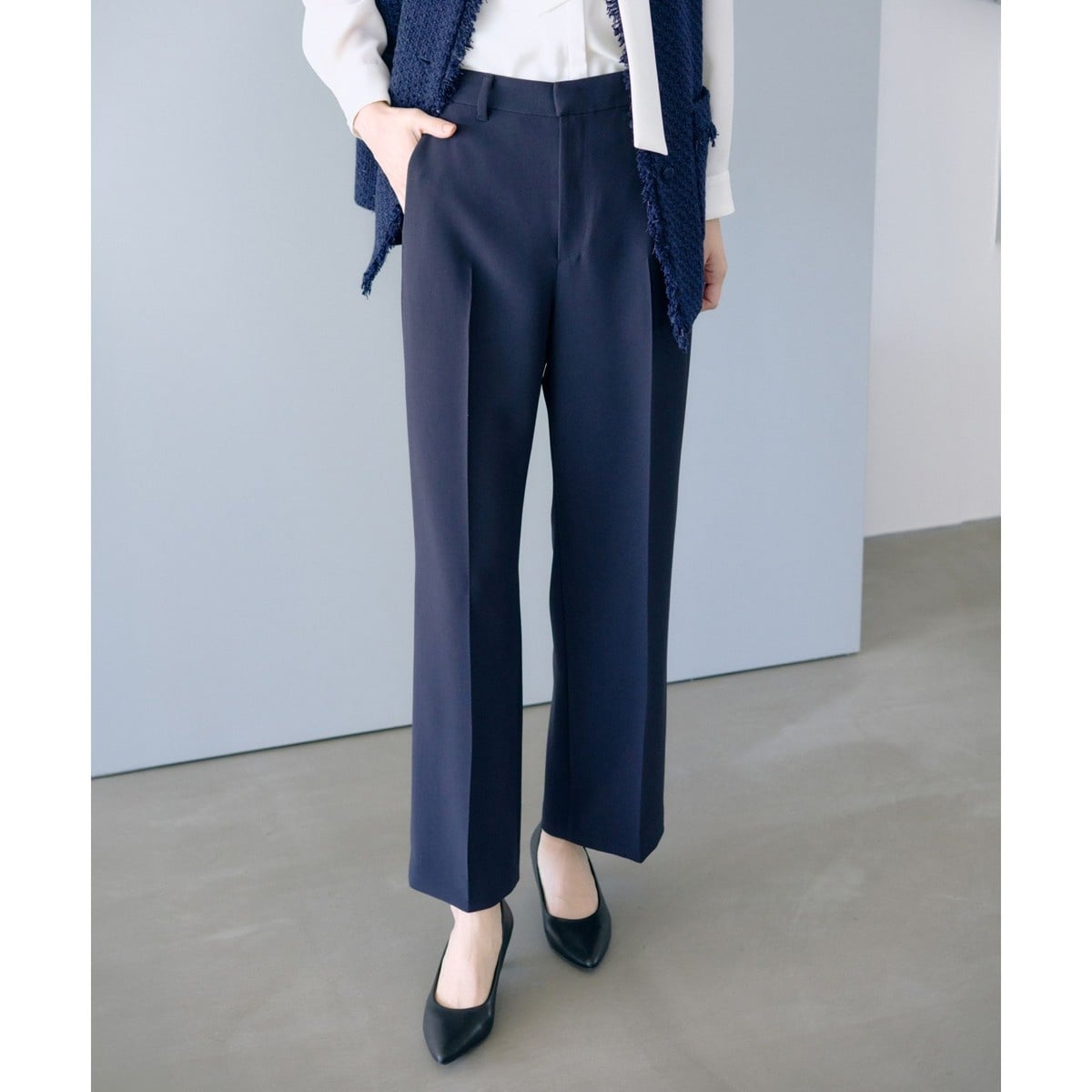 トリアセダブルクロス ストレートワイドパンツ/イージーケア