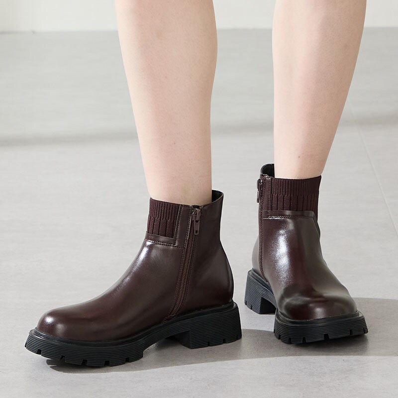 柔らかニットブーツ【25秋冬新作】ニットドッキングタンクソールブーツ