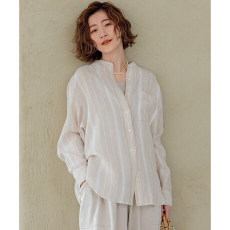 【洗える】LIBECO バンドカラー シャツ | 23区(23KU) | マルイウェブチャネル