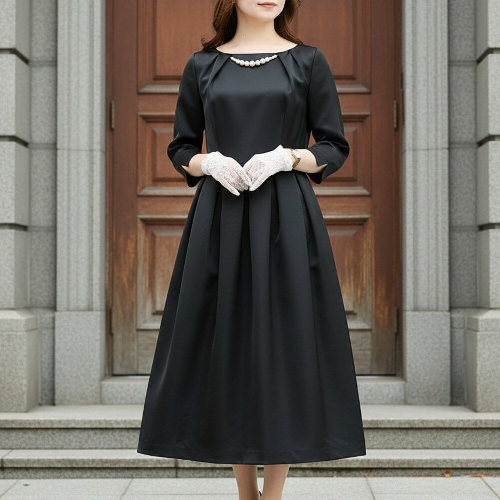 オケージョン】パールネックレス オードリーワンピース パーティドレス