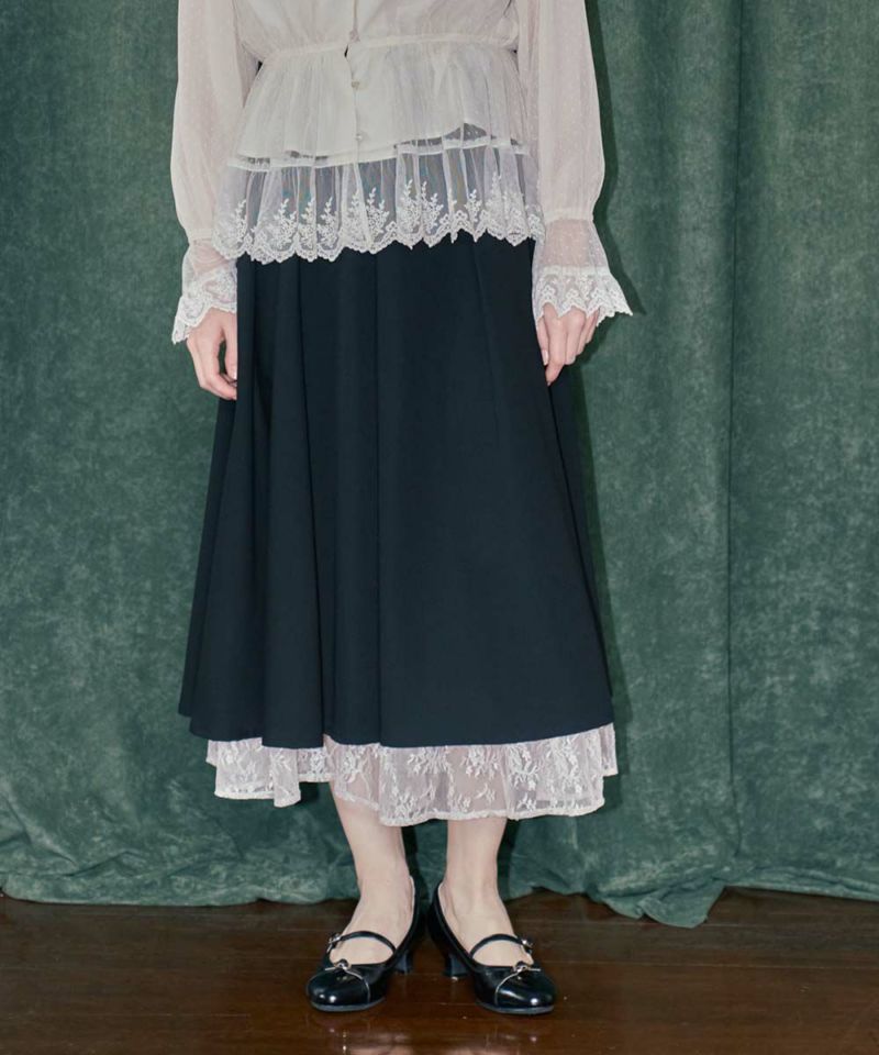 洗える/セットアップ可能】レースレイヤードタックフレアースカー