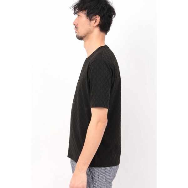 HIGH STREET∴アラベスク柄ジャカードVネック半袖カットソー | ハイ