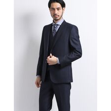 ウエストマジック 光沢ウール混 スリムフィット2釦3ピーススーツ ジオメトリック紺 | タカキュー(TAKA-Q ...