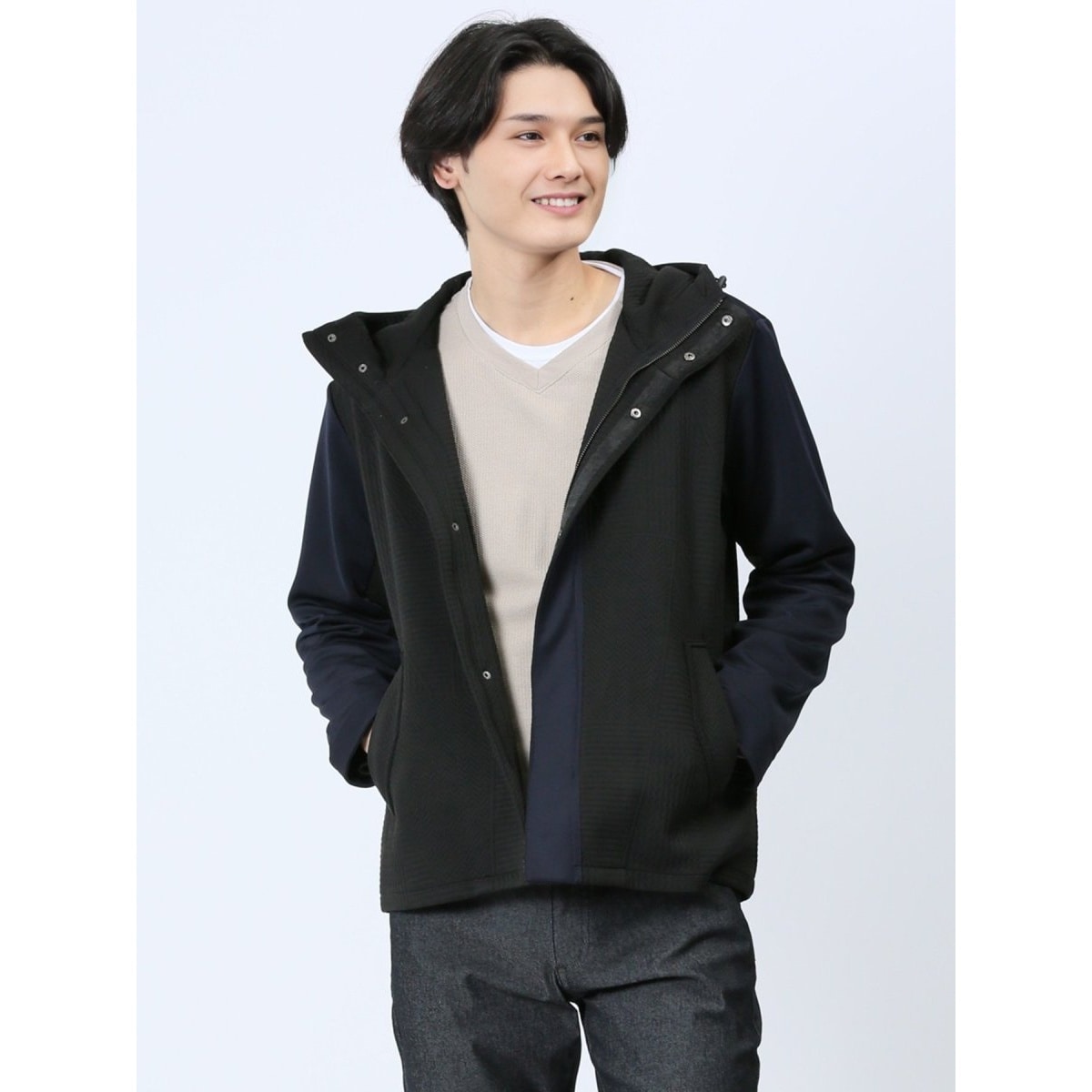 m．f．エディトリアル（m．f．editorial）/m．f．エディトリアル ふくれ×ポンチ切替 フードZIPアウター m.f.エディトリアル ふくれ×ポンチ切替 フードZIPアウター | m.f.