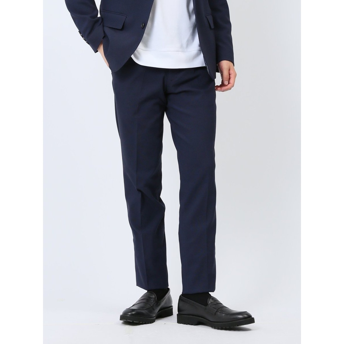 m.f.エディトリアル ウォッシャブル ノータック ビジネスパンツ 紺