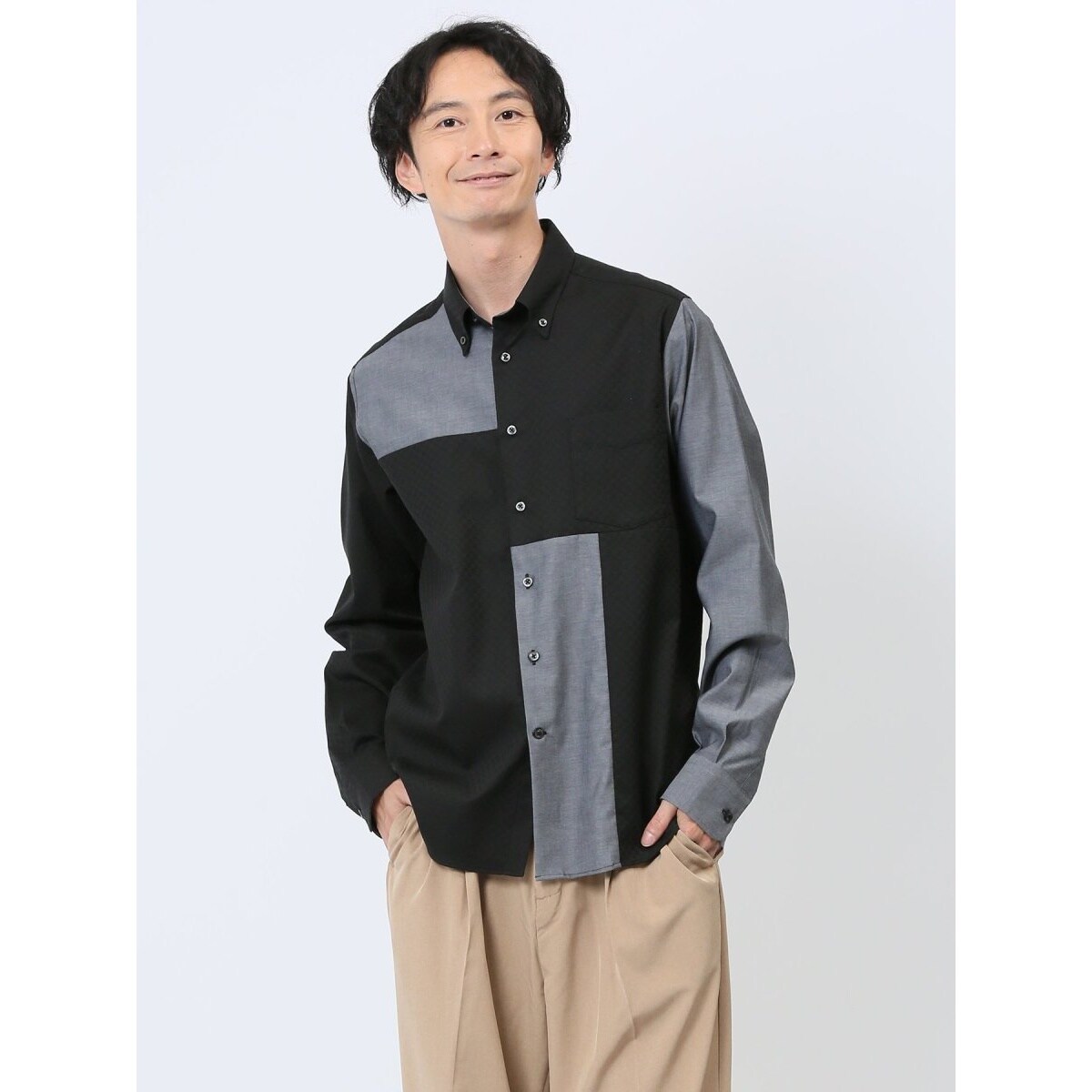 m．f．エディトリアル（m．f．editorial）/m．f．エディトリアル クレイジー切替 ボタンダウン長袖シャツ m.f.エディトリアル クレイジー切替 ボタンダウン長袖シャツ | m.f.