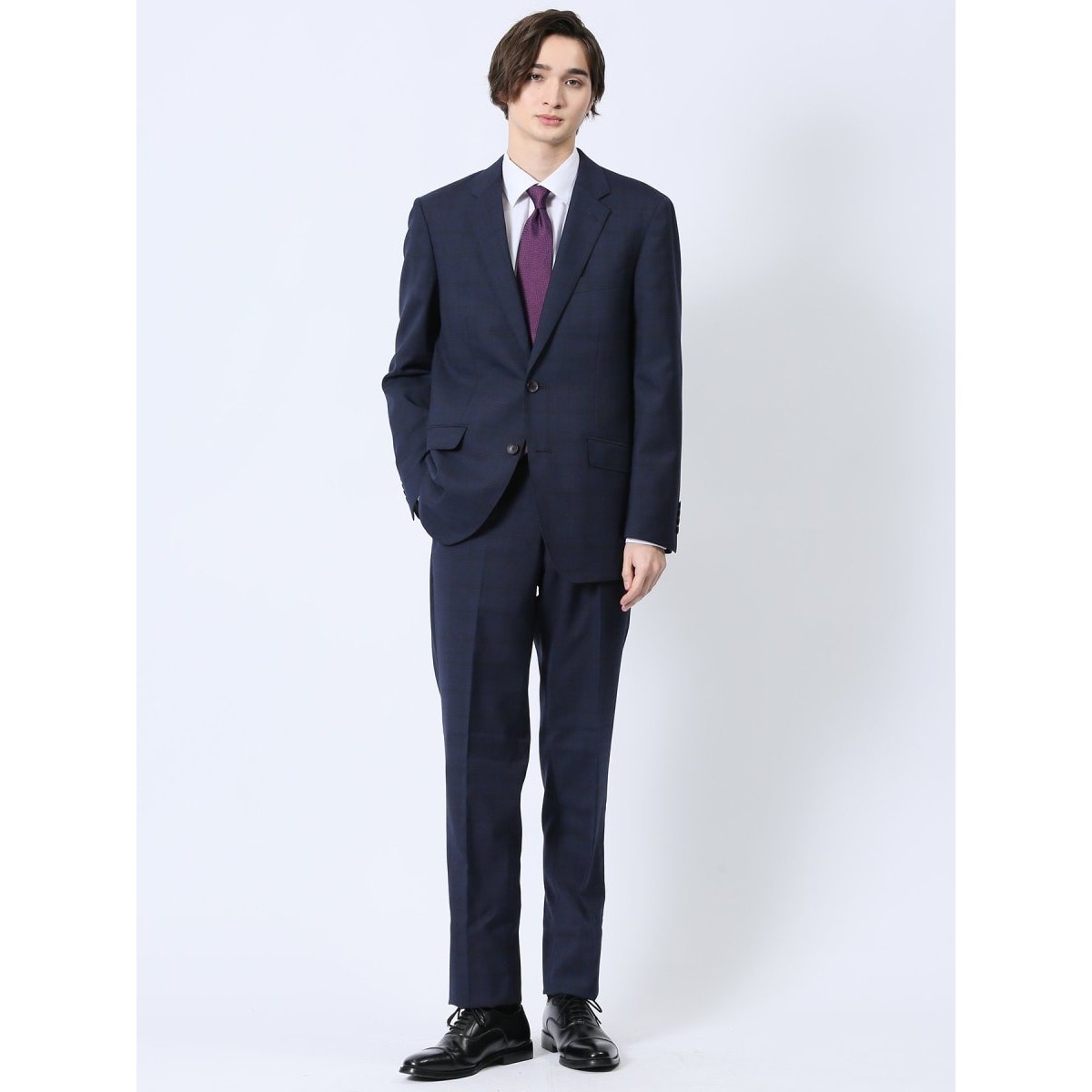 m．f．エディトリアル/m．f．エディトリアル ウール混光沢ストレッチ 2釦 3ピーススーツ ストライプ黒 光沢 ウール混】m.f.エディトリアル 2ボタン3ピース ビジネス