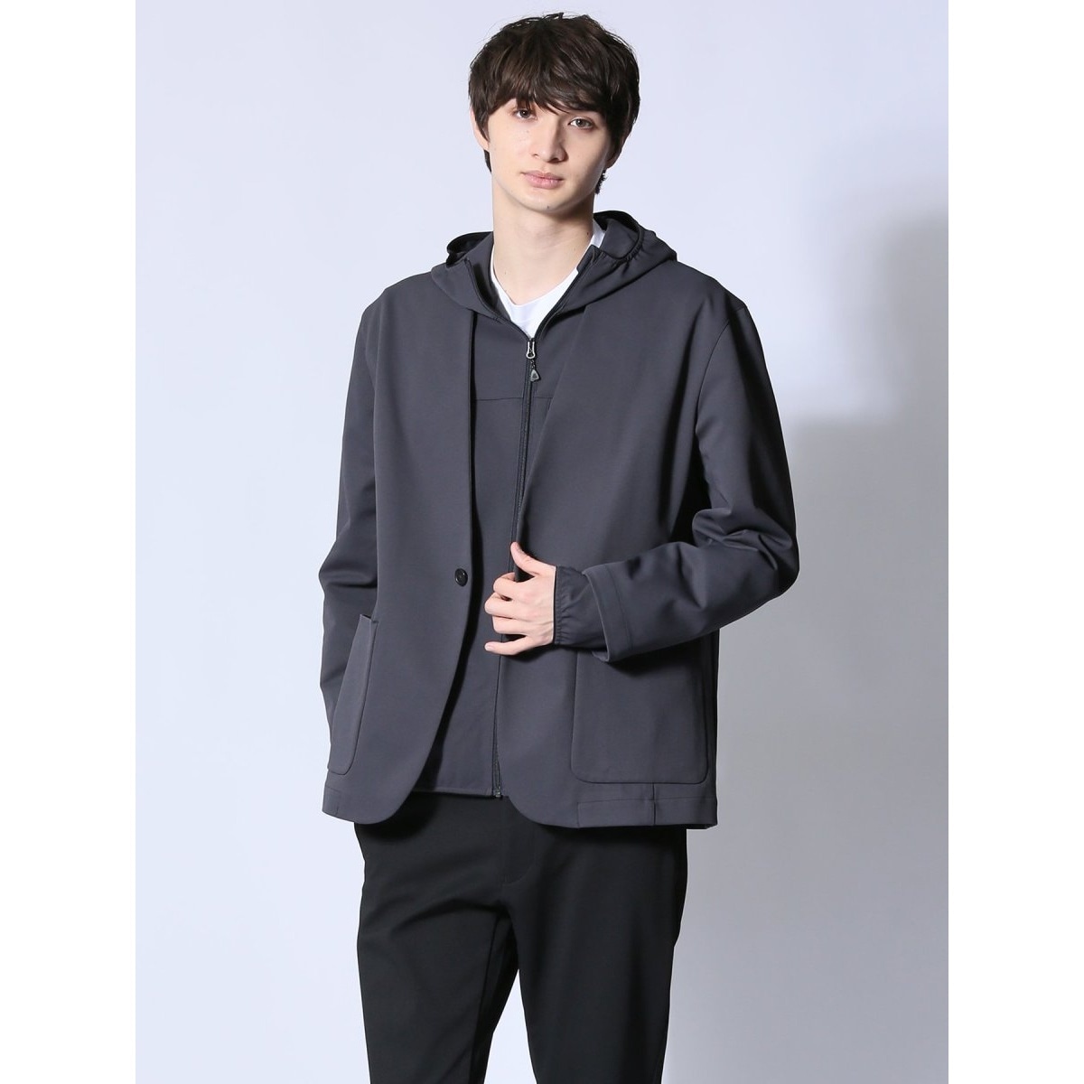 m.f.エディトリアル 軽量メッシュ 2ボタンジャケット チェック紺