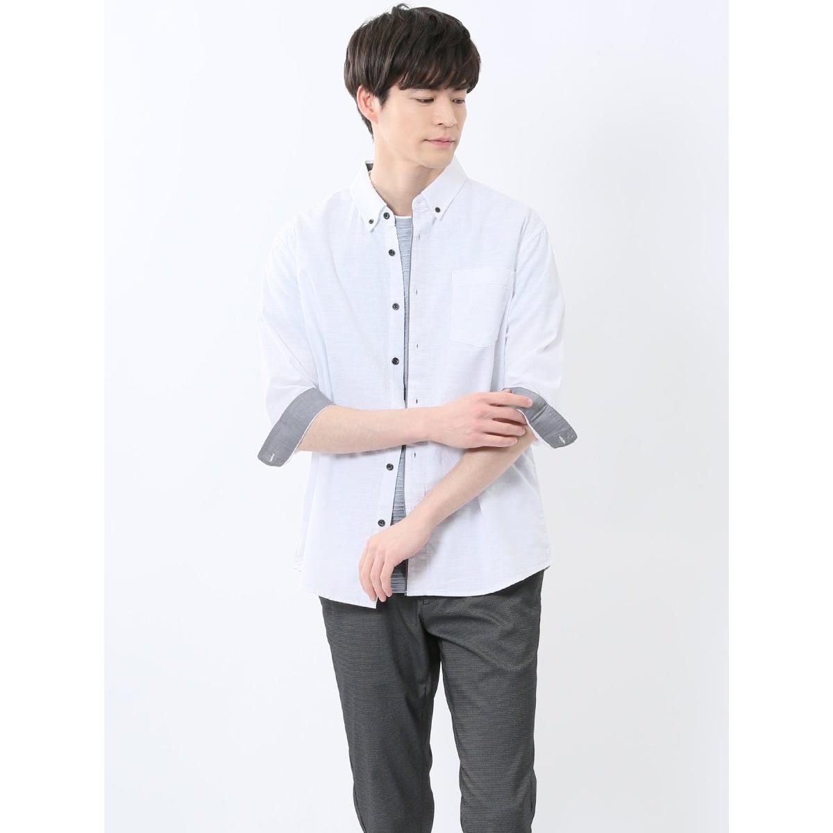 m.f.エディトリアル クレイジー切替 ボタンダウン長袖シャツ | m.f.