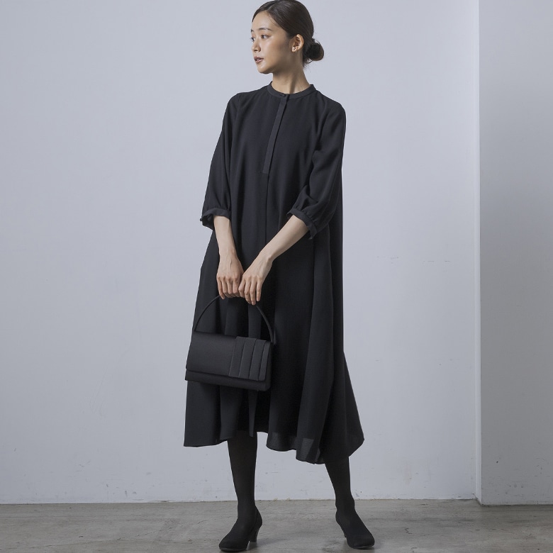 7分袖タイプ》【喪服・礼服】【洗える】シャツワンピース/ブラック