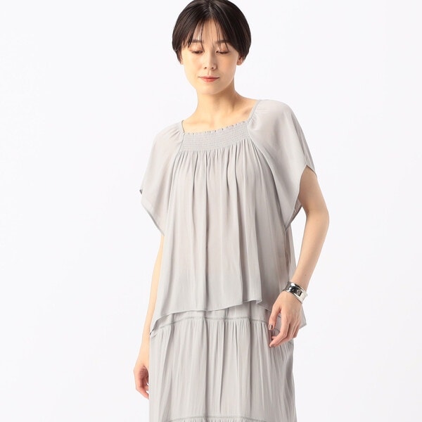 セットアップ対応】スプリットジョーゼット シャーリングブラウス