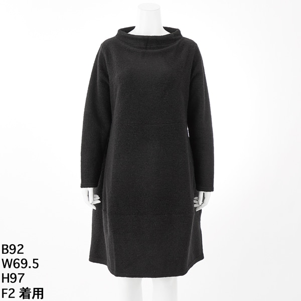 大きいサイズ】ボトルネックチェック切り替えコクーンチュニック