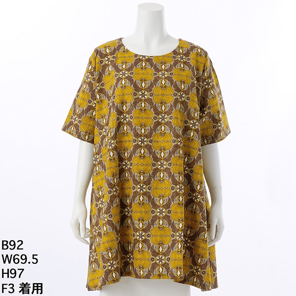 クインティ（QUINTY）/【大きいサイズレデイ?ス】アンティークフラワーデシンプリント丸襟ブラウスチュニック【日本製】 大きいサイズレデイ―ス】アンティークフラワーデシンプリント丸襟