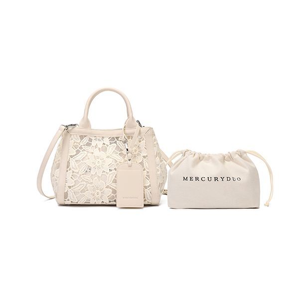 ロゴ巾着&カードケース付 軽量エンブロイダリーレース 2WAYトート