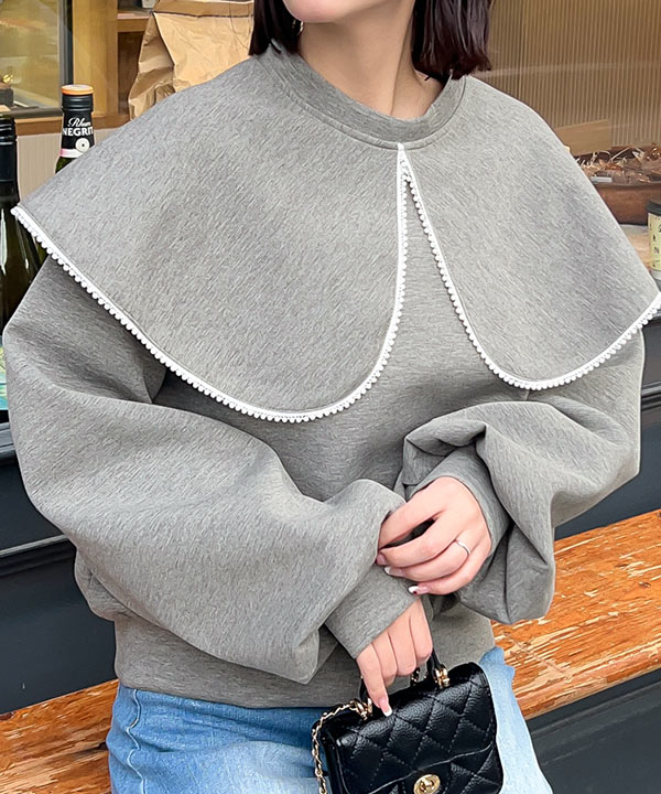 千鳥格子柄ウール混ダブルフェイスセーラーカラーショートコート