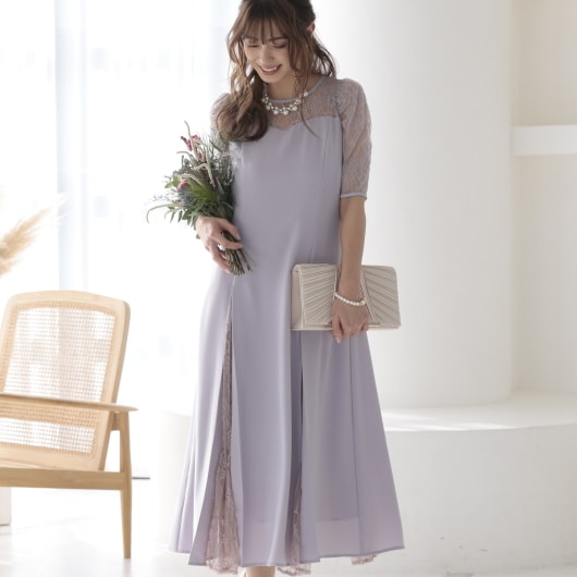 白襟レースAライン パーティ お呼ばれ 二次会 結婚式 ワンピース