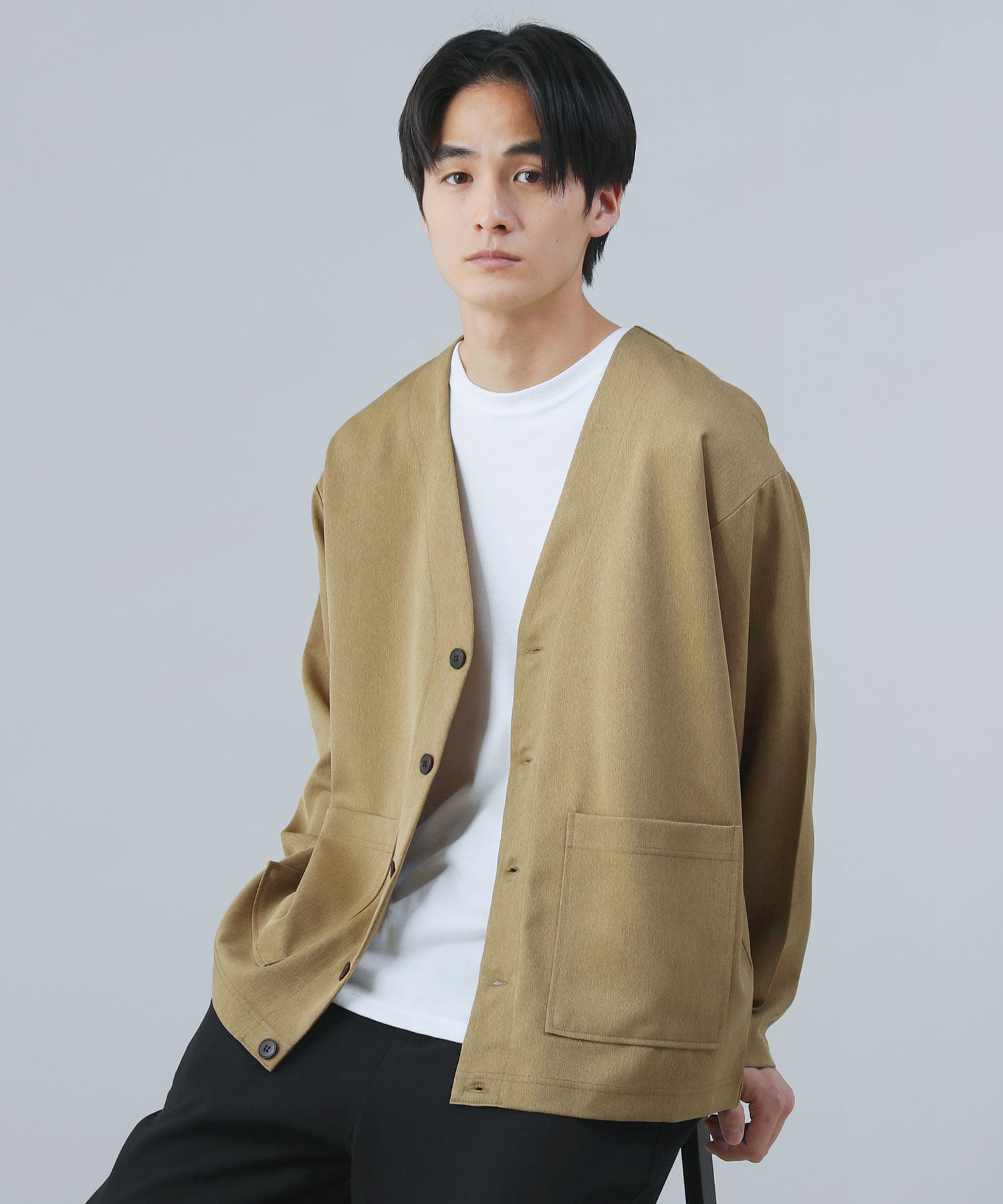 スプートニクス（SPUTNICKS）/日本製Naturemier（ナチュレミア）TECHレトロへリンボンノーカラージャケット 日本製Naturemier（ナチュレミア）TECHレトロへリンボンノーカラー