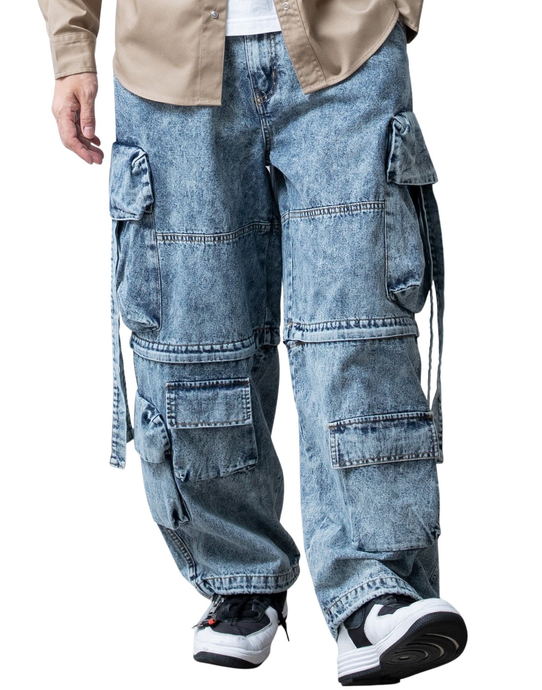 カーゴパンツ メンズ ゆったり デニム ケミカルウォッシュ ジーパン