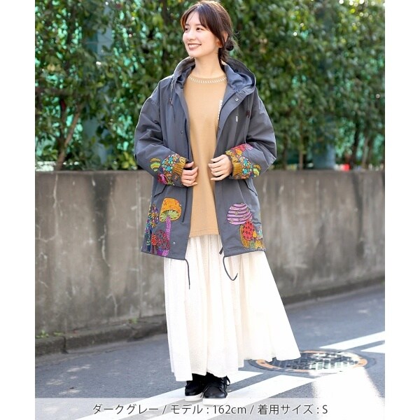 go slow caravan コットンナイロンパネル刺繍モッズコート【WEB go slow caravan コットンナイロンパネル刺繍モッズコート【WEB