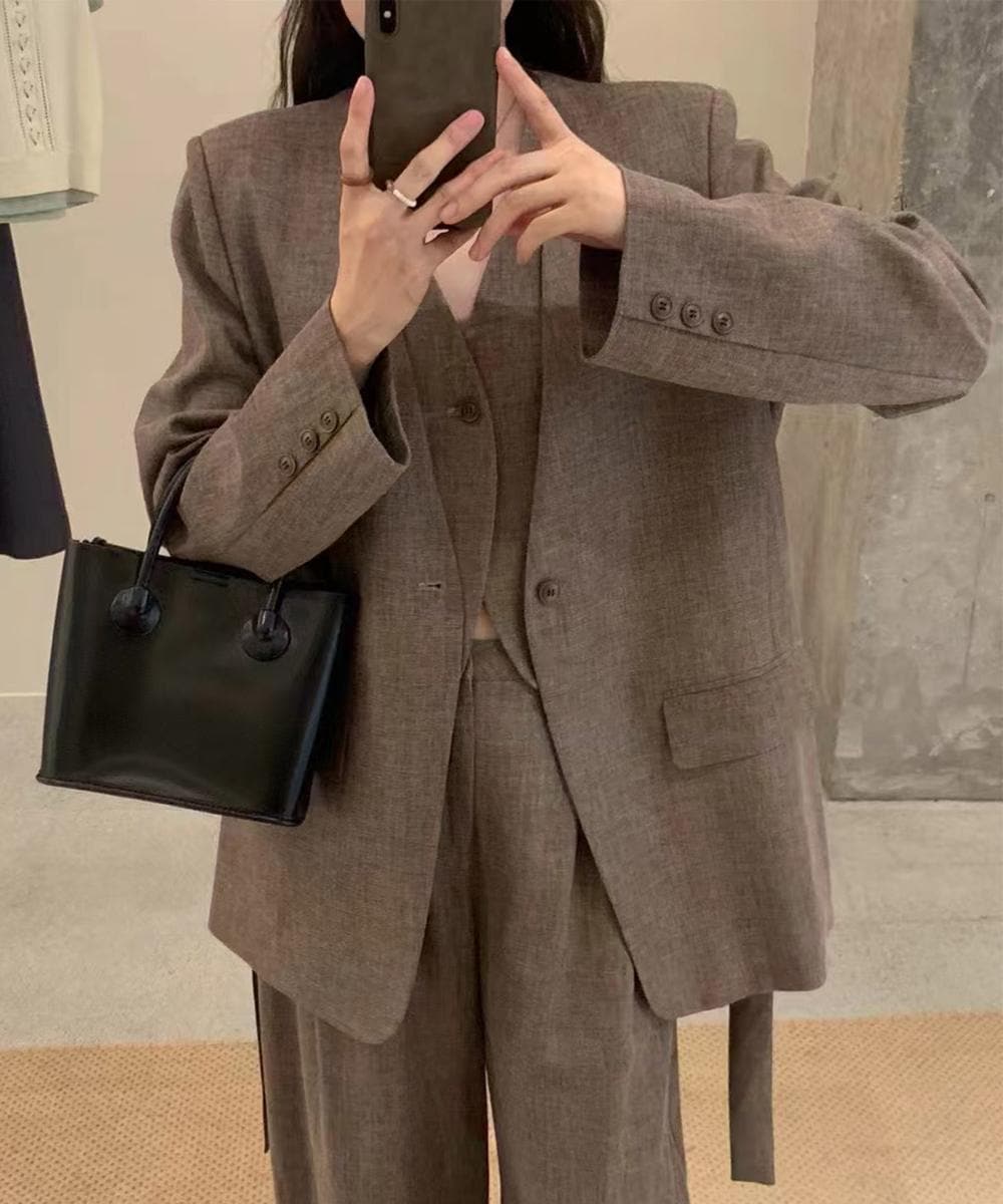 定番スーツ／ウール混】ピンストライプテーラードジャケット