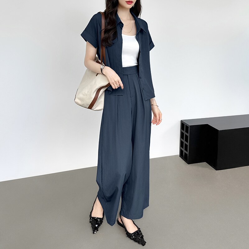 セットアップ ワイドパンツセット 半袖シャツ オフィスカジュアル