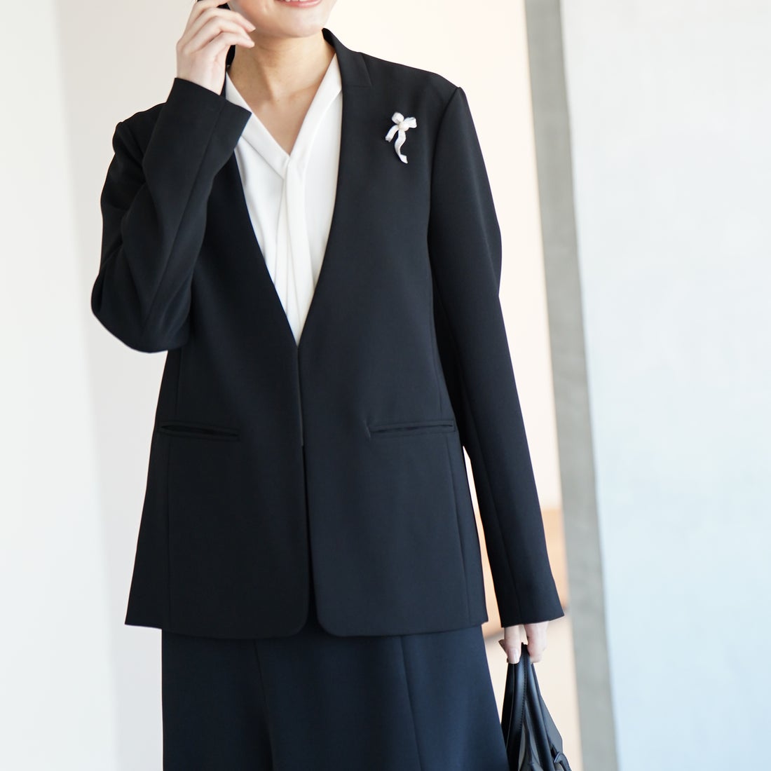 ヴィリーナ（VIRINA）/【セットアップ・ストレッチ・フォーマル】ノーカラーミディ丈ジャケット cf0191120201_main.jpg?basethum=225