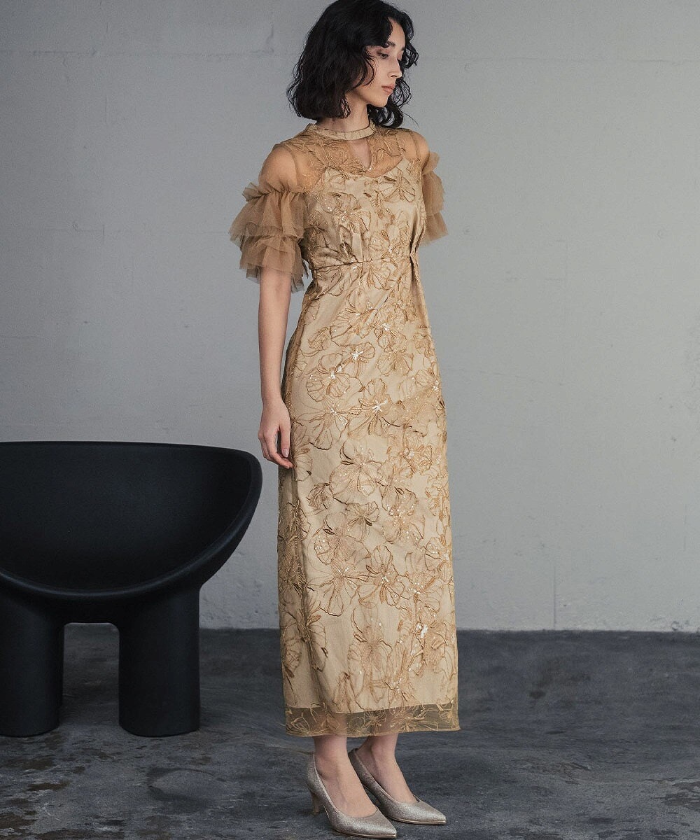 ノースリーブバックプリーツスカート ミモレ丈ワンピースドレス