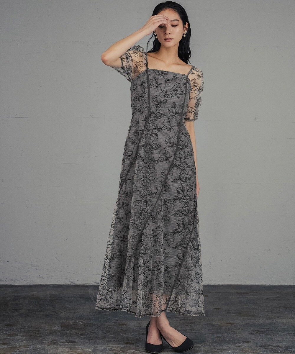 ノースリーブバックプリーツスカート ミモレ丈ワンピースドレス